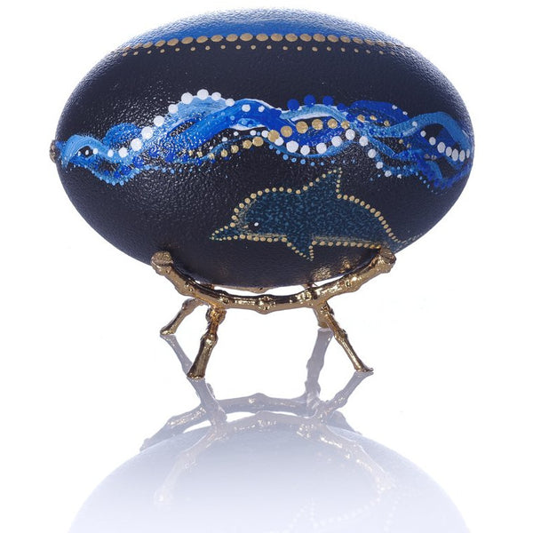 Hand Painted Emu Egg | Surfing Dolphins - White Sands Gallery